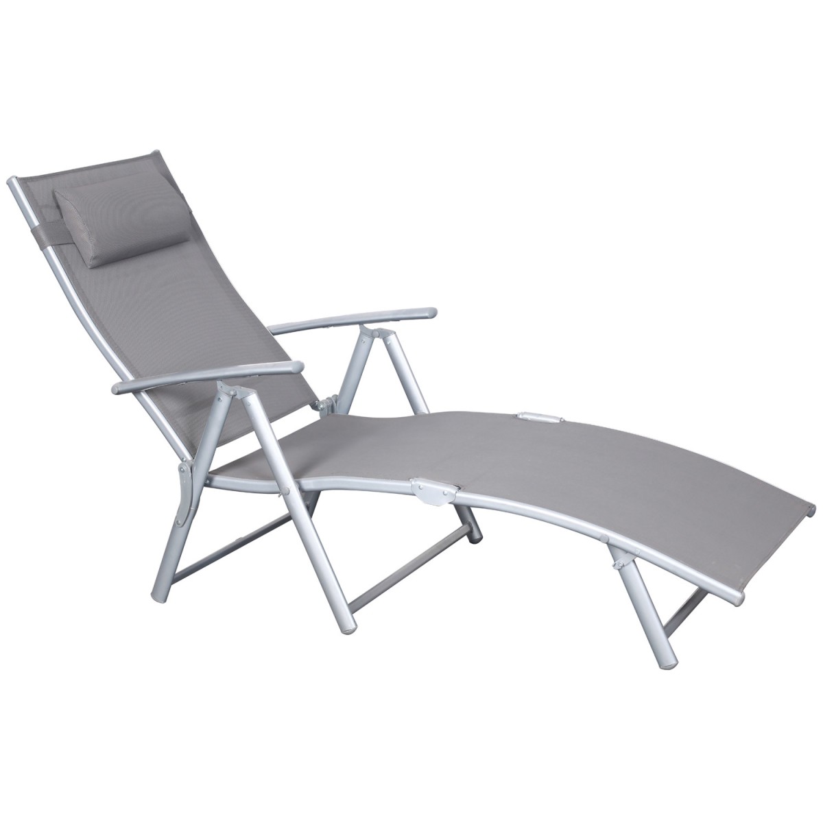 Transat Alu GRIS Dossier réglable Bain de soleil Jardin Piscine Plage